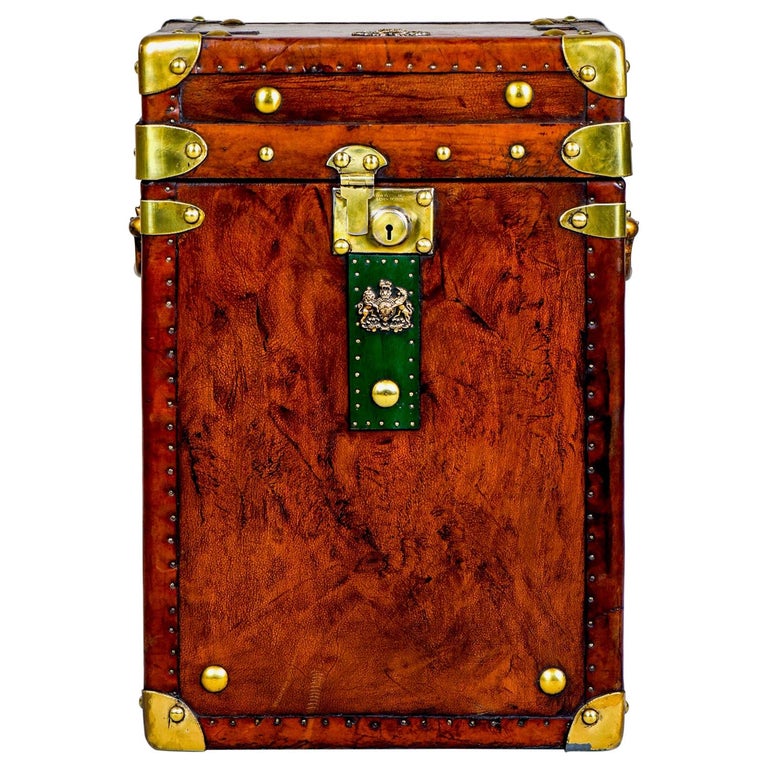 Single Restored English Leather Trunk with Green Strap at 1stDibs
