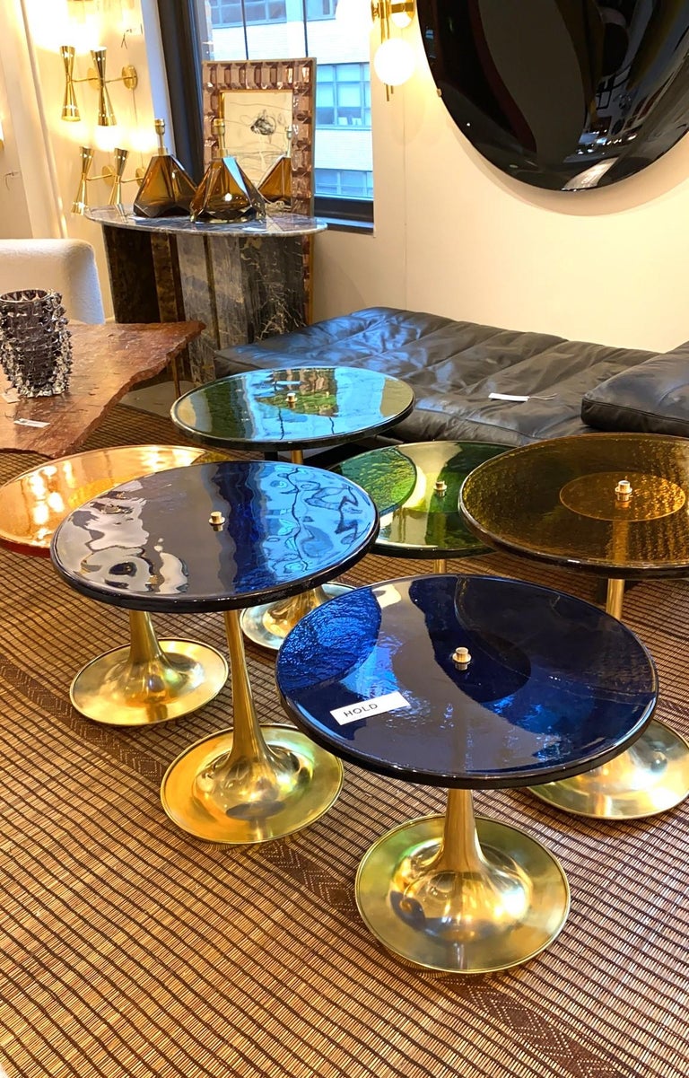 Single Round Green Murano Glass and Brass Martini or Side Table, Italy ...