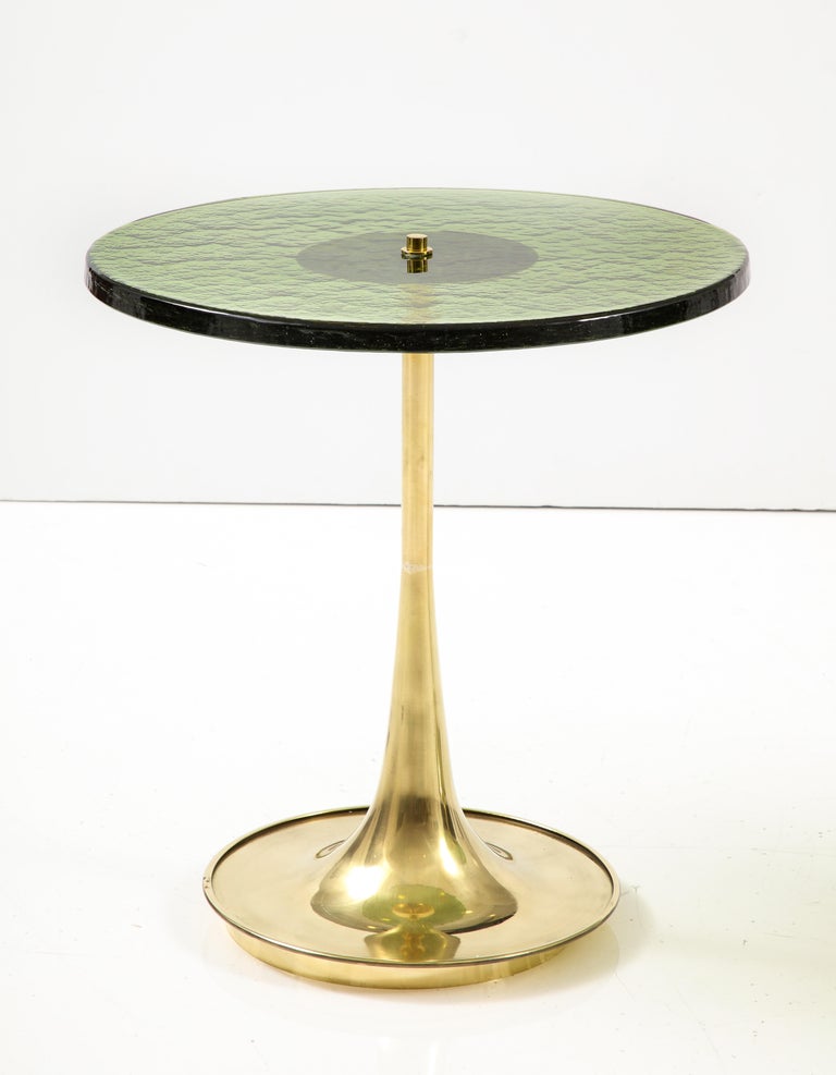 Single Round Green Murano Glass and Brass Martini or Side Table, Italy ...