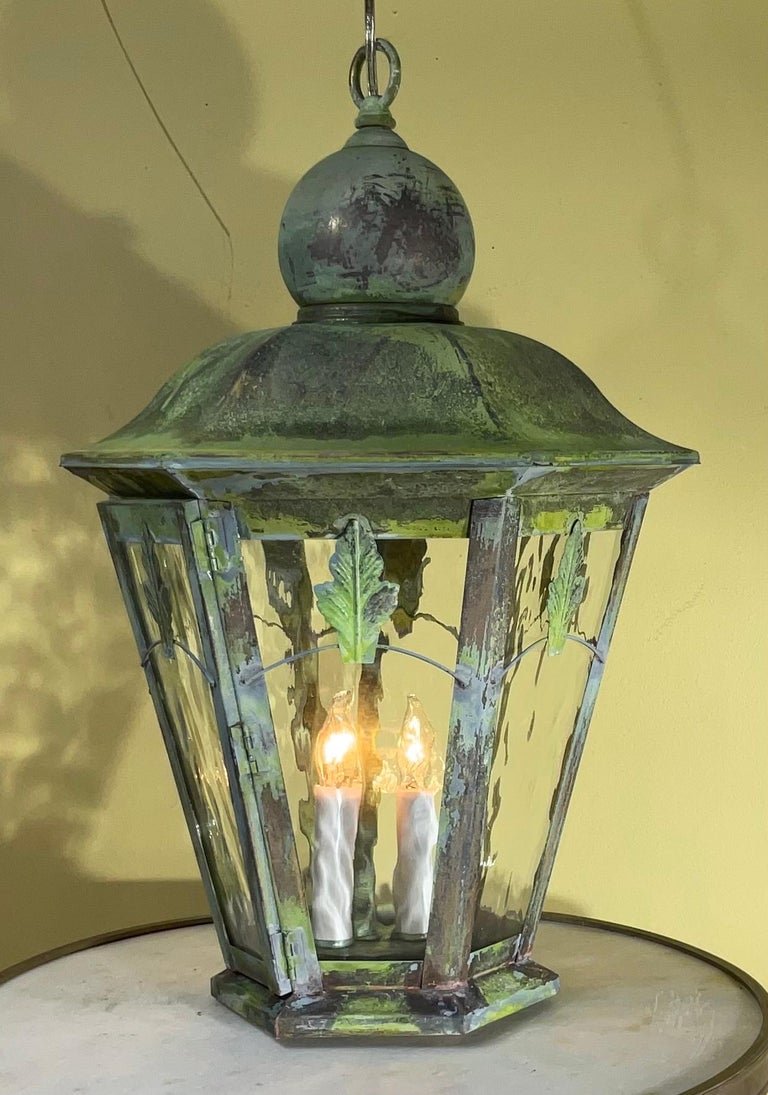 Single Six Sides Brass and Hanging Lantern For Sale at 1stDibs