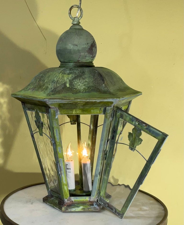 Single Six Sides Brass and Hanging Lantern For Sale at 1stDibs