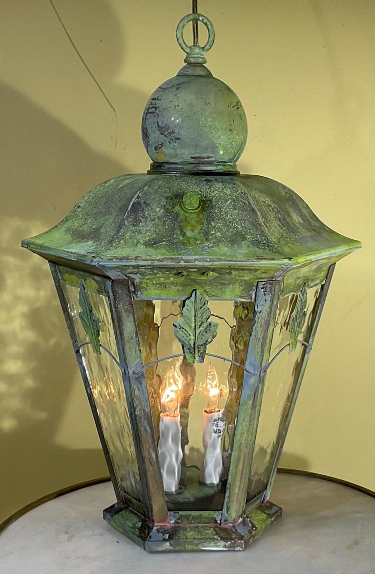 Single Six Sides Brass and Hanging Lantern For Sale at 1stDibs