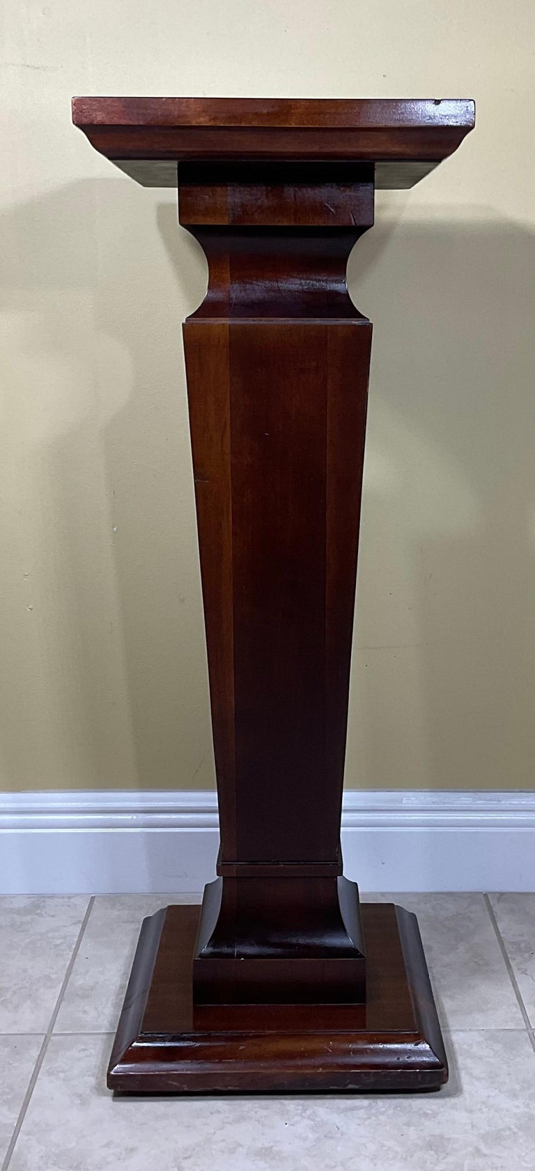 Single Square Walnut Wood Pedestal For Sale at 1stDibs