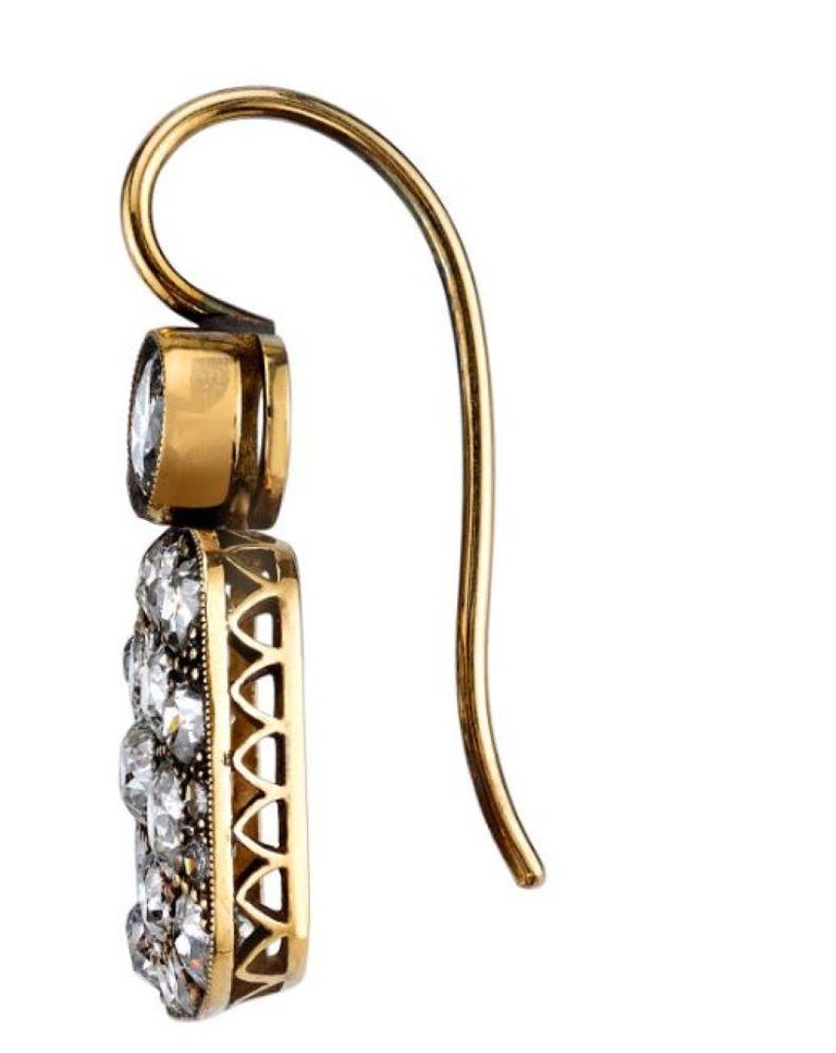 Single Stone Diamond Gold Cobblestone Drop Earrings at 1stDibs | single ...