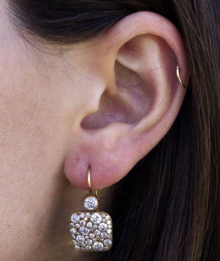 Single Stone Diamond Gold Cobblestone Drop Earrings at 1stDibs | single ...