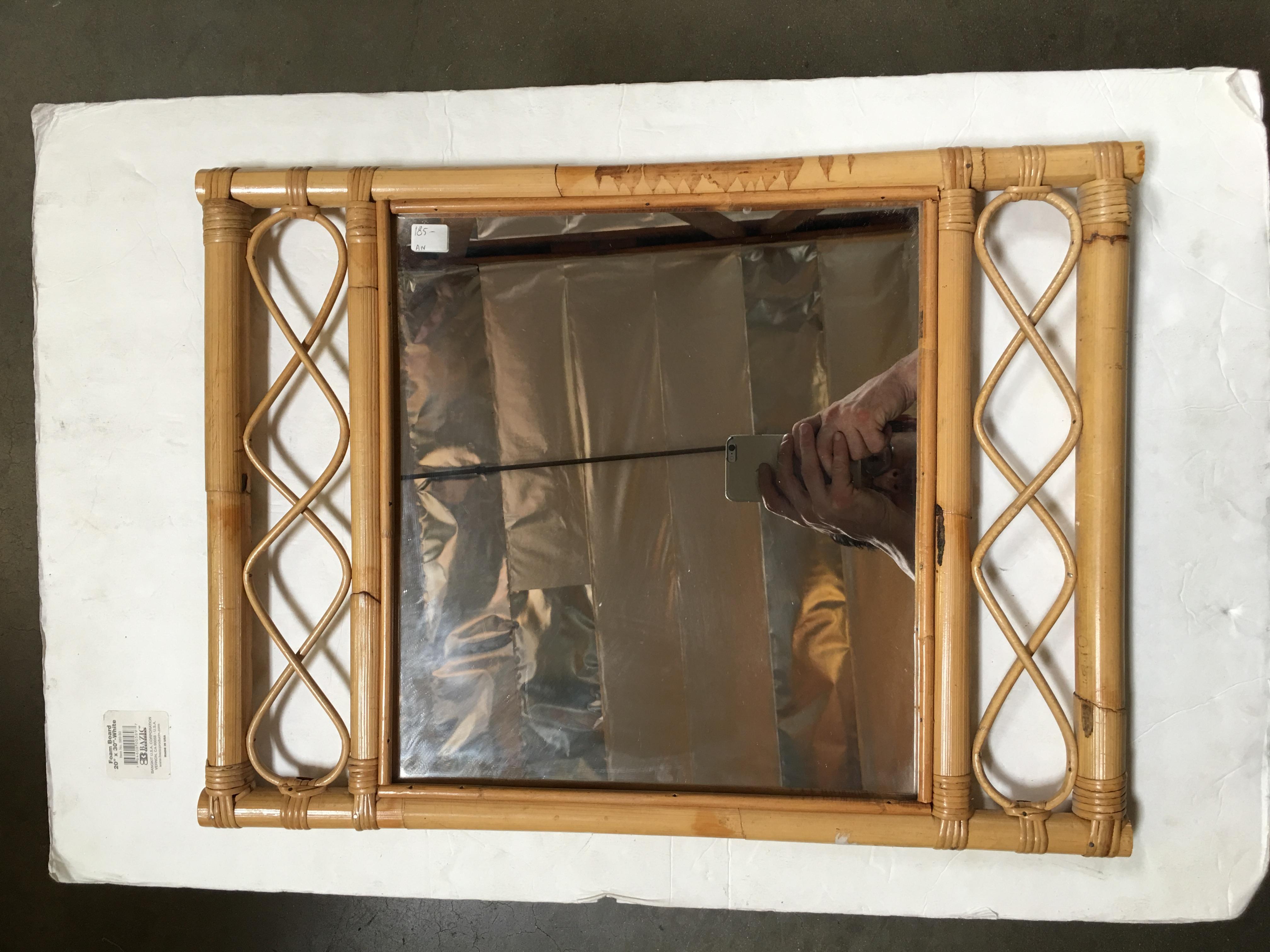 Single-Strand Rattan Mirror with Stick Rattan Wave Border For Sale at ...