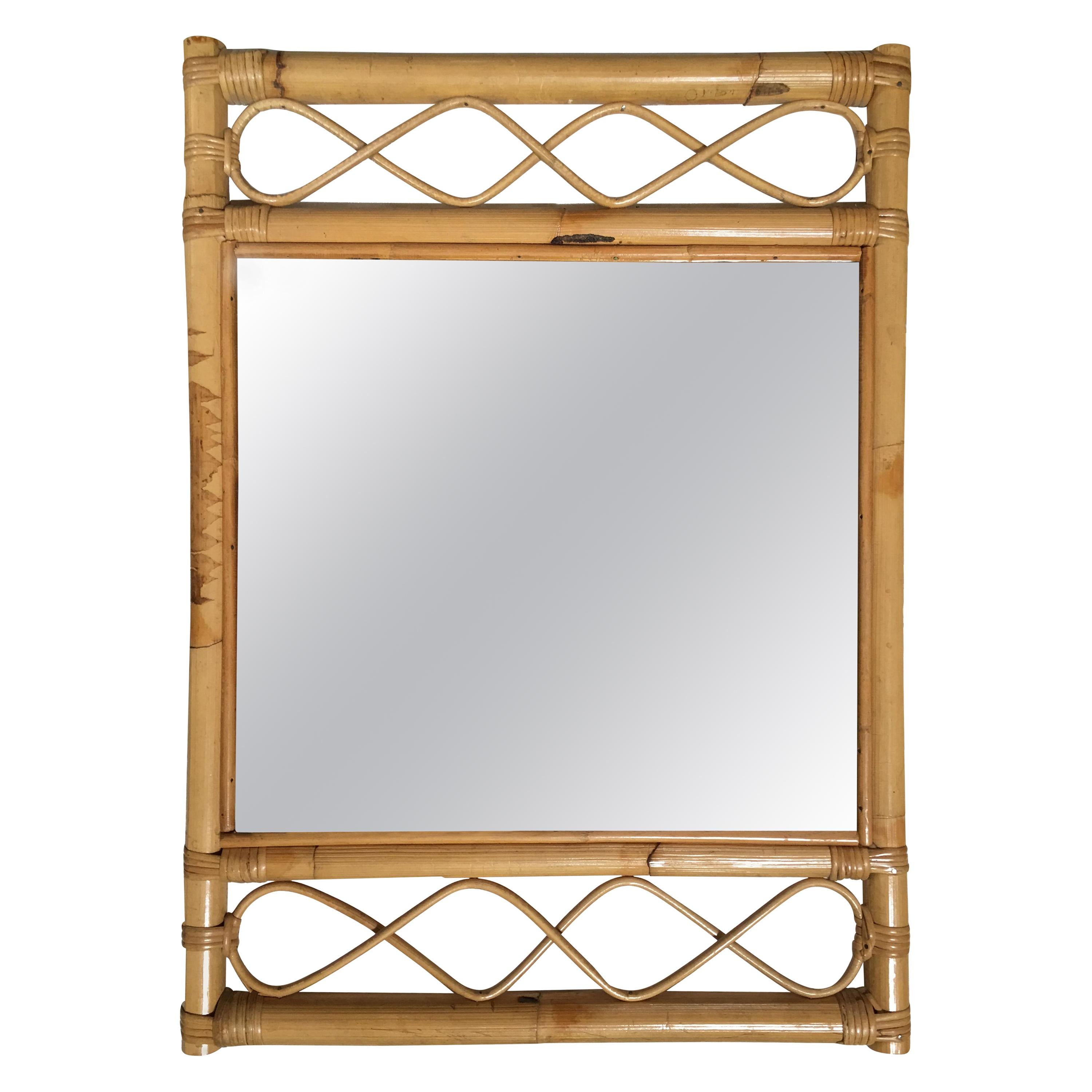 Single-Strand Rattan Mirror with Stick Rattan Wave Border For Sale at ...