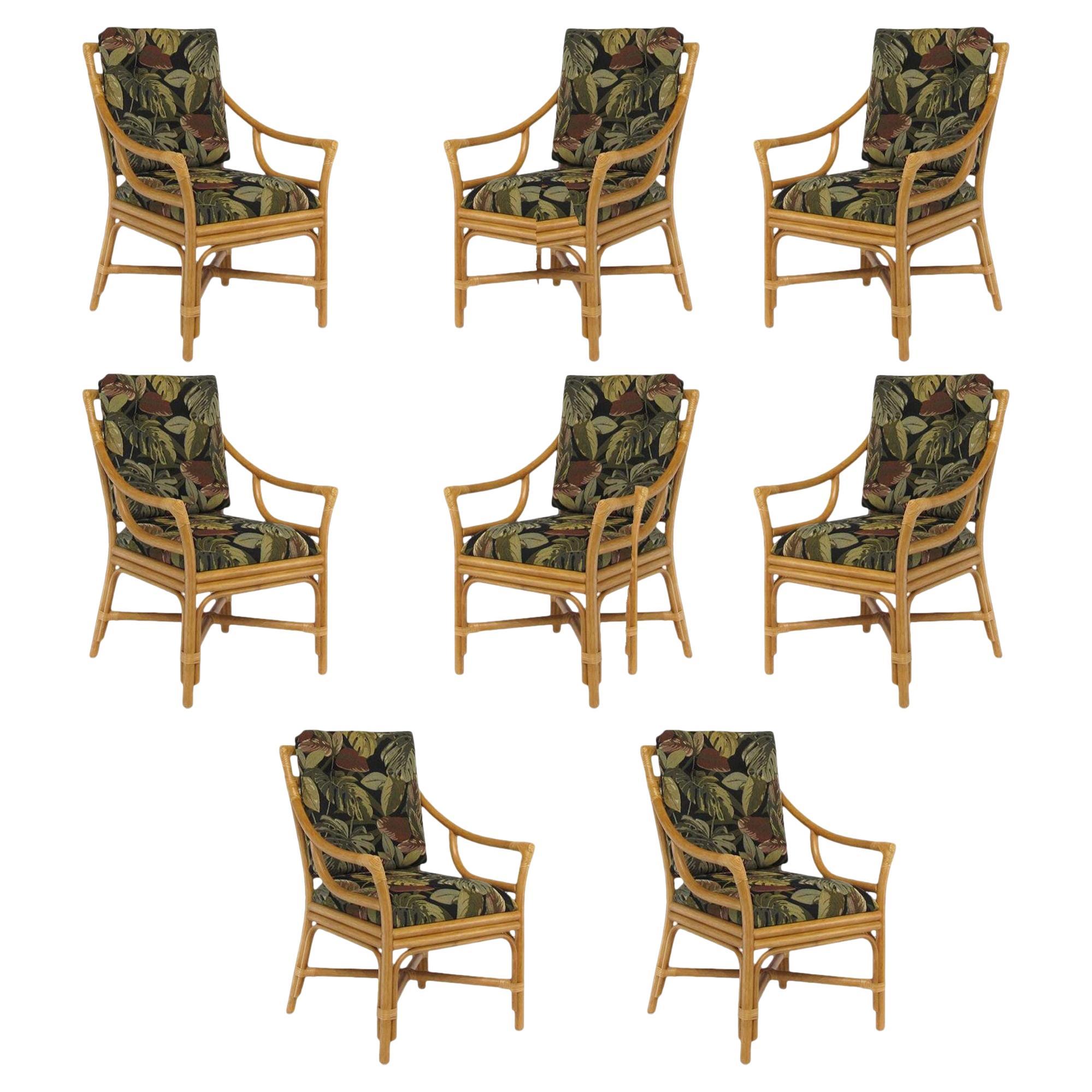 Set Of 4 High Back Brighton Style Lacquered White Rattan Dining Chairs