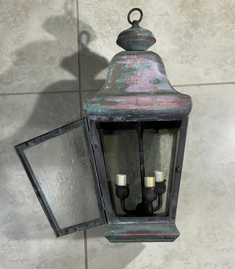 Single Vintage Handcrafted Wall-Mounted Brass Lantern For Sale at 1stDibs