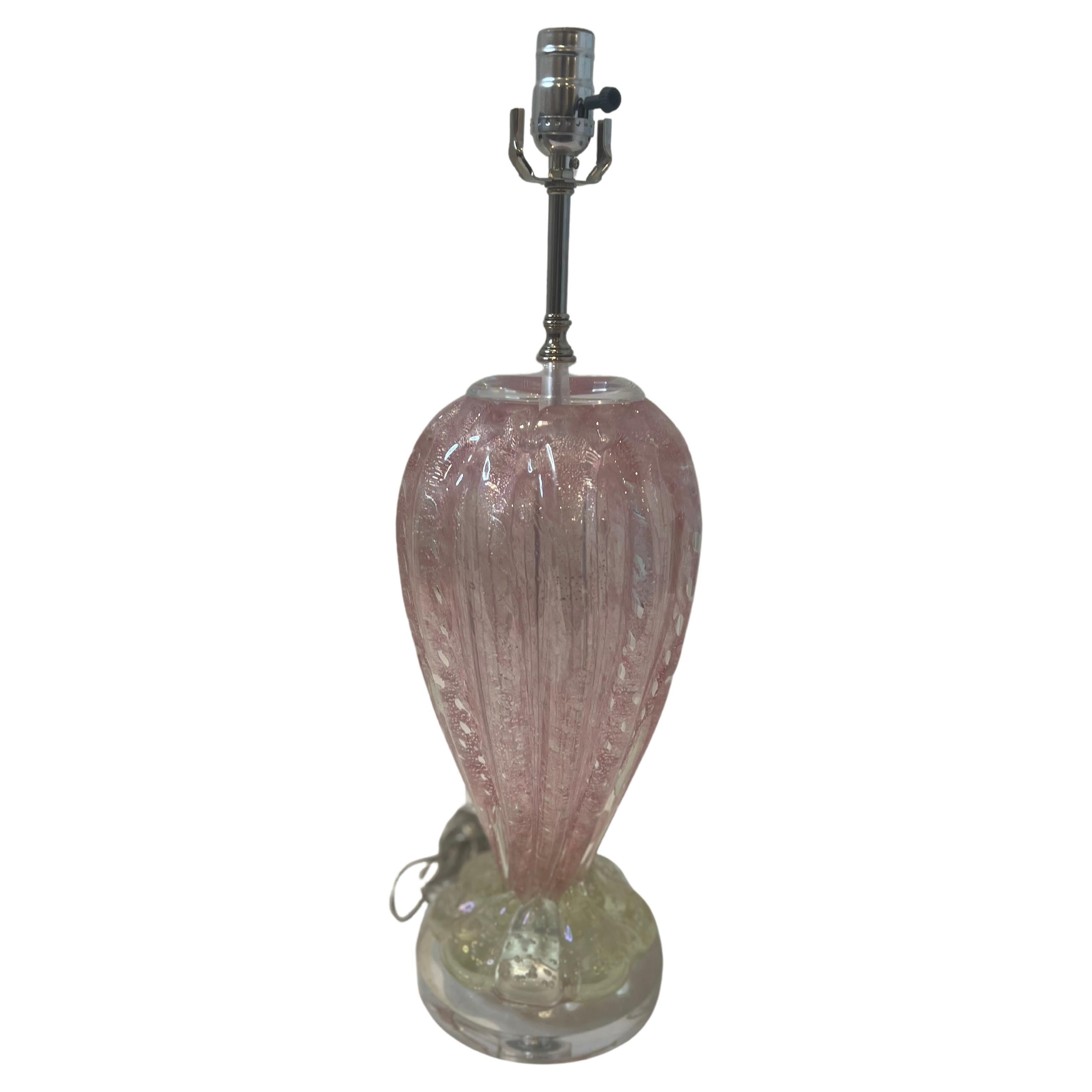 Single Mid Century Ribbed Pink Murano Glass Table Lamp at 1stDibs
