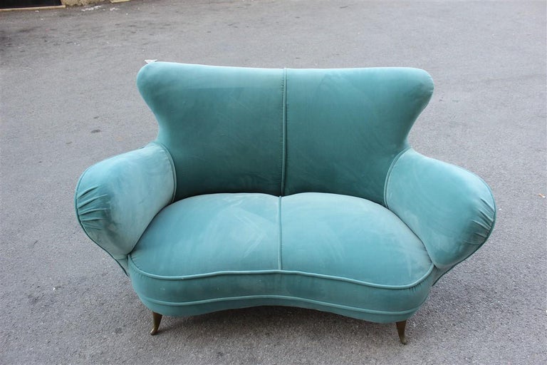 Sinuous Velvet Turquoise Sofa Midcentury Sofa Isa Bergamo Italian ...