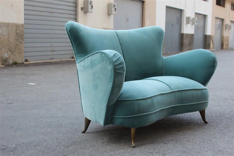Sinuous Velvet Turquoise Sofa Midcentury Sofa Isa Bergamo Italian ...
