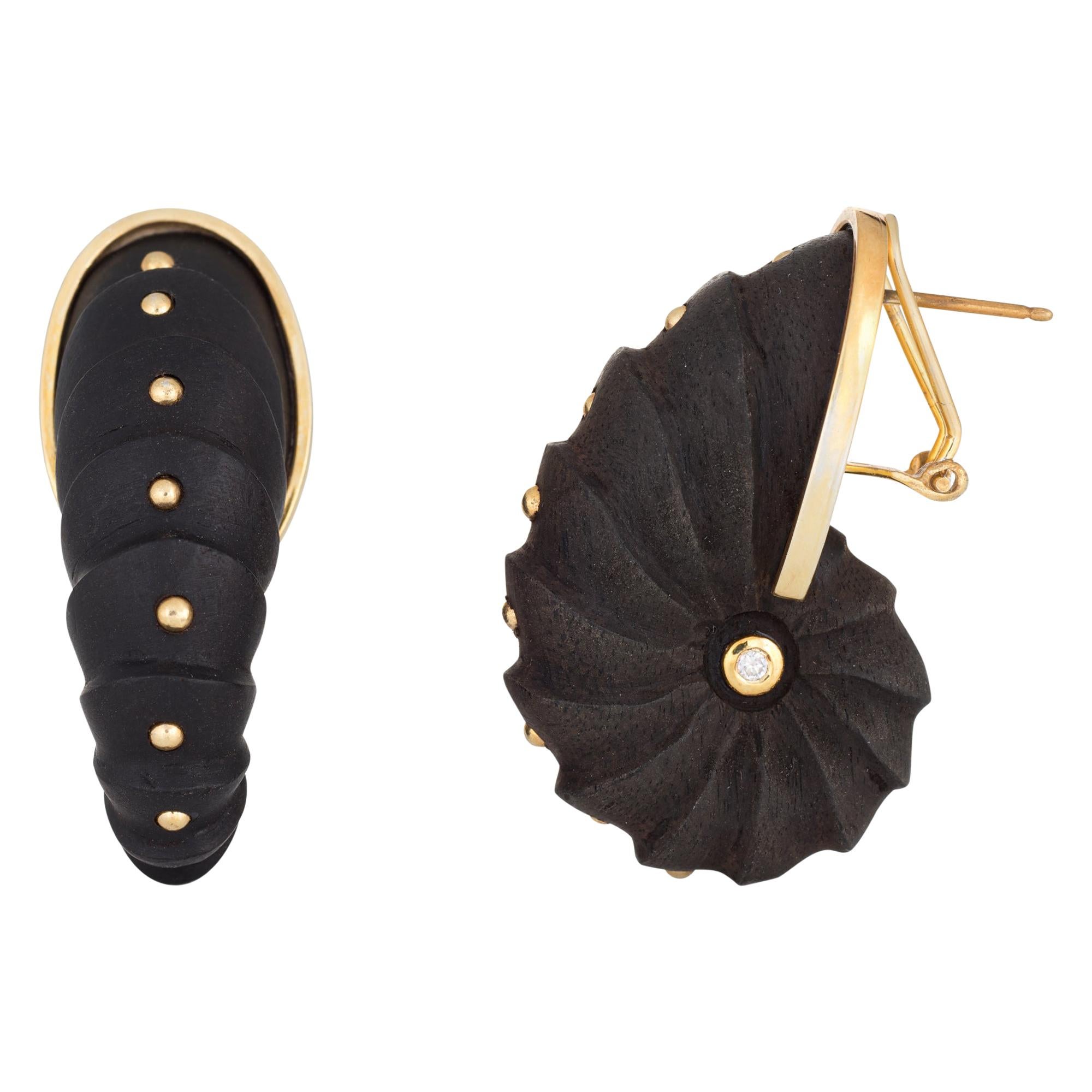 Sioro Ebony Diamond Shell Earrings Sterling Silver Large Shrimp Estate ...