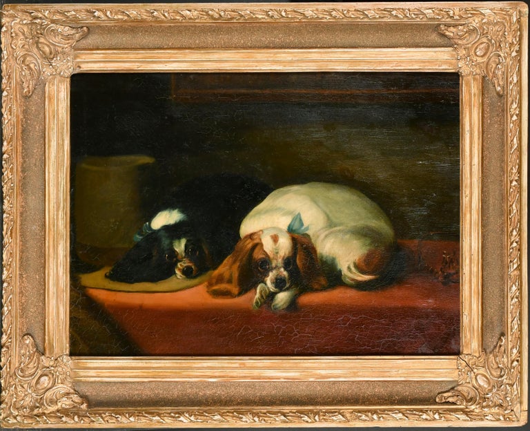 King Charles Cavalier Spaniels Antique British Dogs Oil Painting on ...