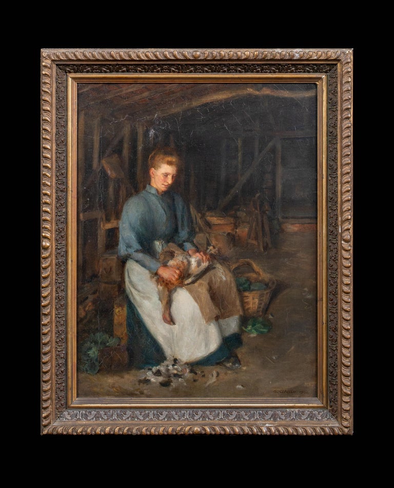 Sir George Clausen - Woman Plucking A Chicken In A Barn Interior, dated ...