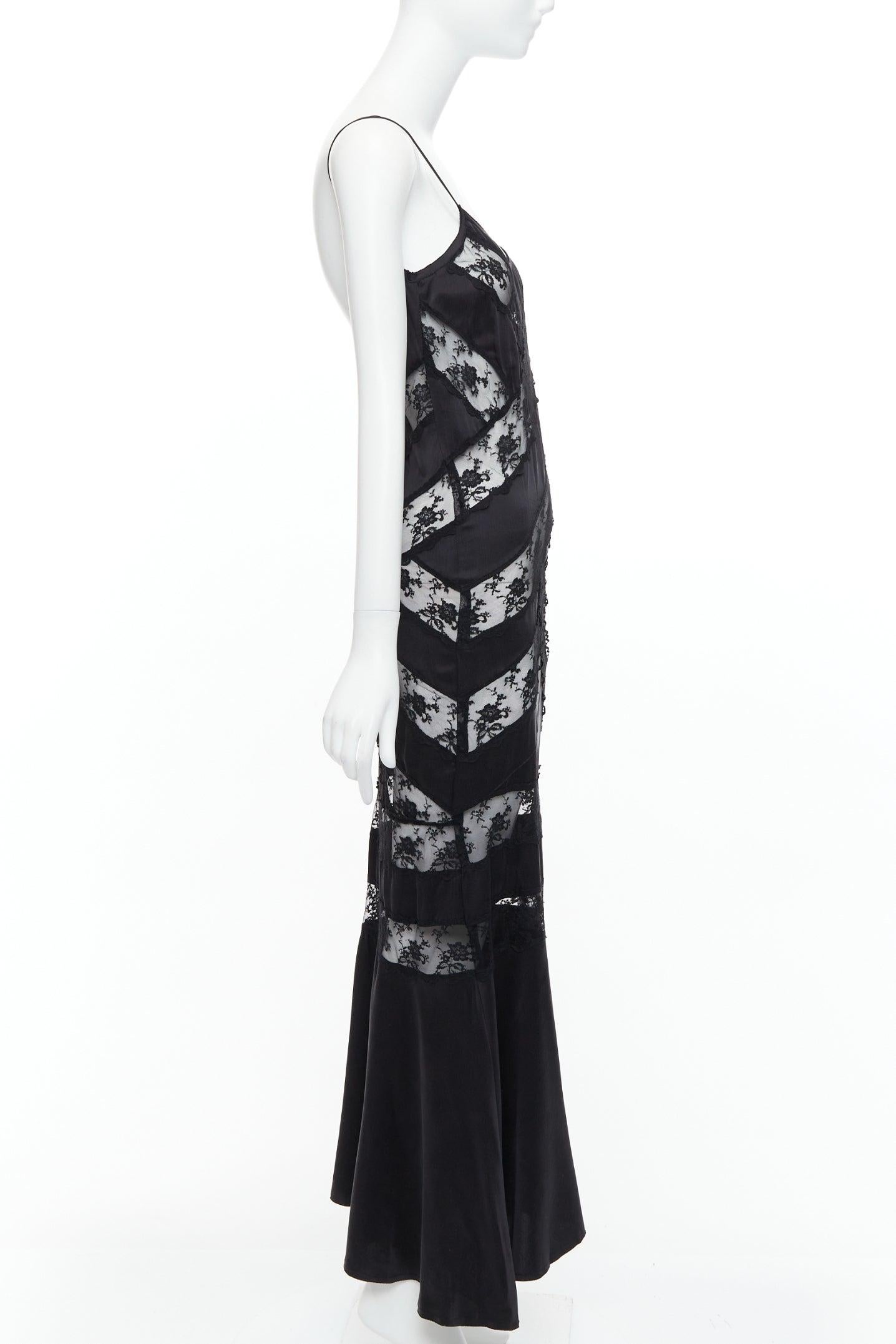 SIR THE LABEL Aries 100% silk black sheer lace panel diagonal slip ...