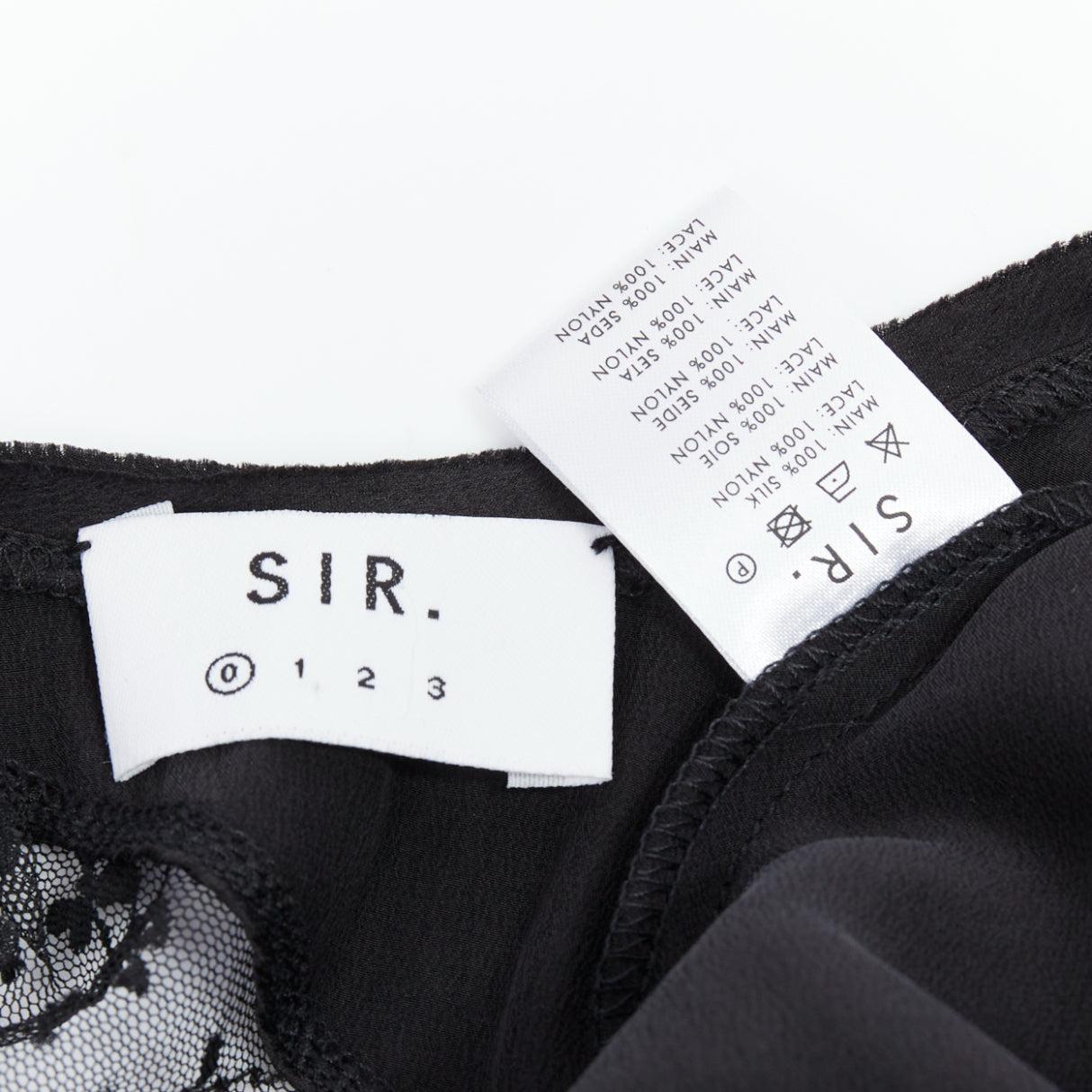 SIR THE LABEL Aries 100% silk black sheer lace panel diagonal slip ...