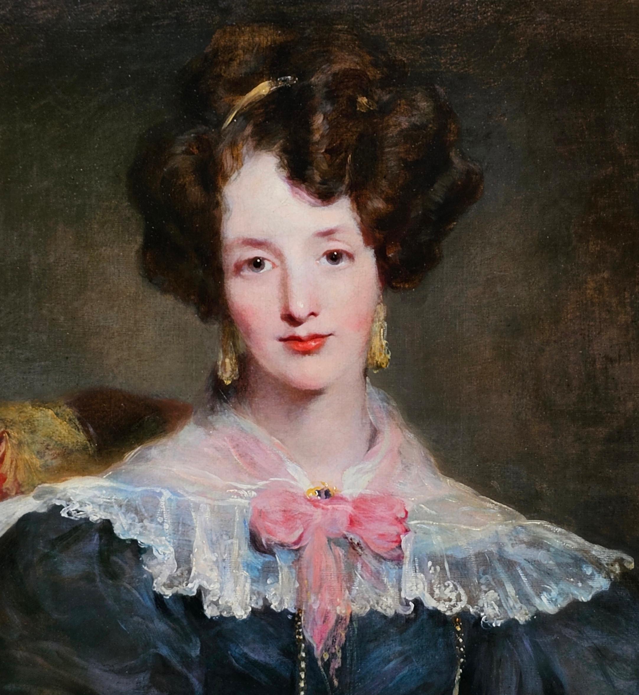 Portrait of a Lady with Pink Bow - British c 1820 Old Master art oil ...