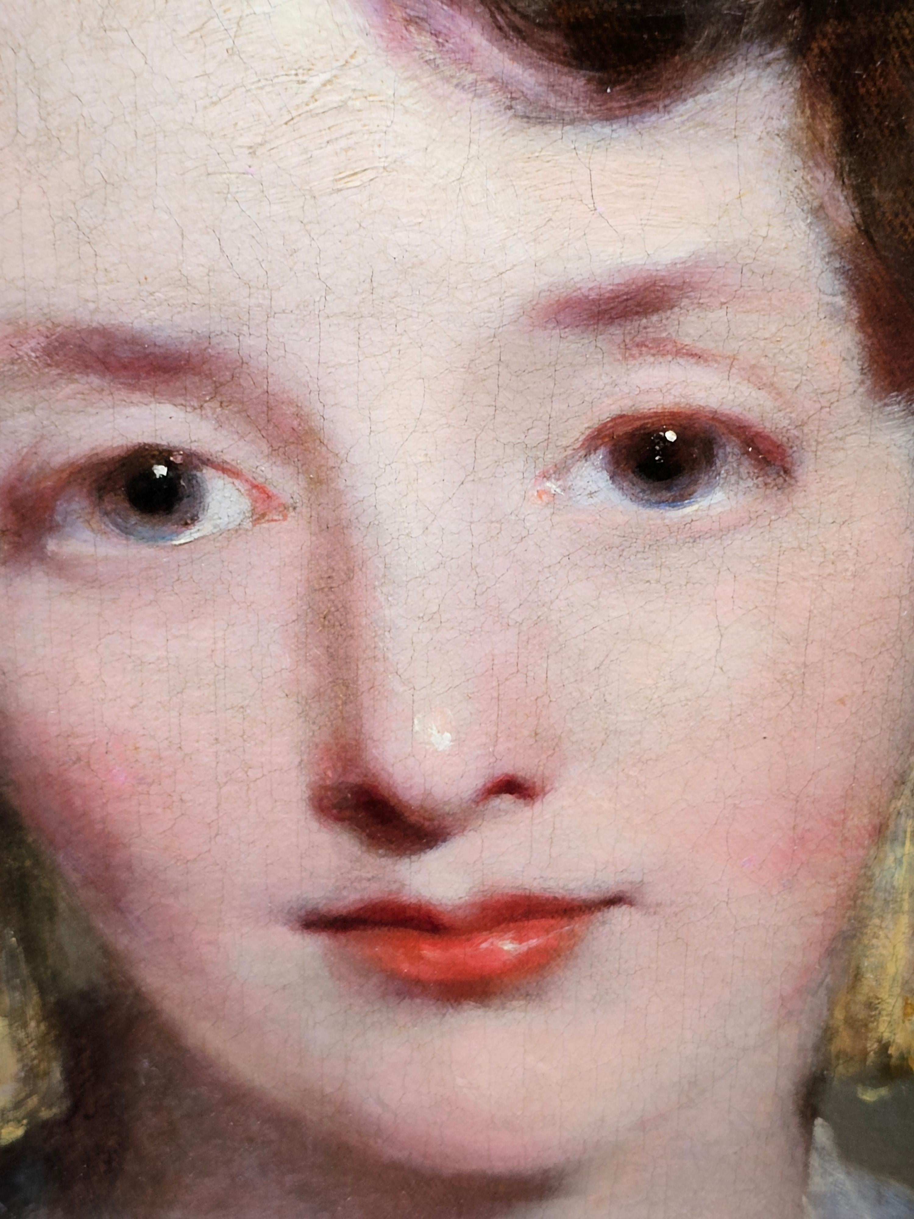 Portrait of a Lady with Pink Bow - British c 1820 Old Master art oil ...