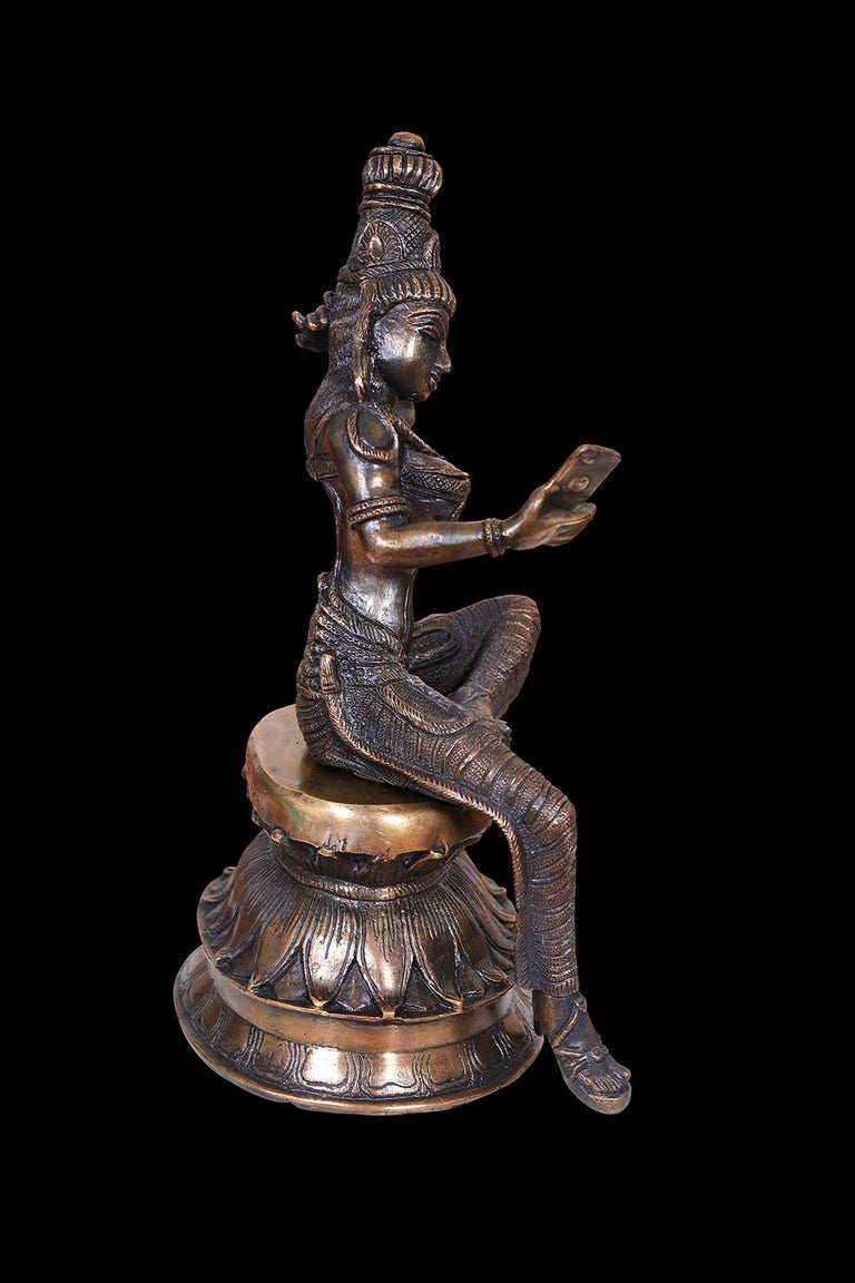 Siri Devi Khandavilli - "Selfie Queens 1" bronze figurative sculpture with cell phone For Sale ...