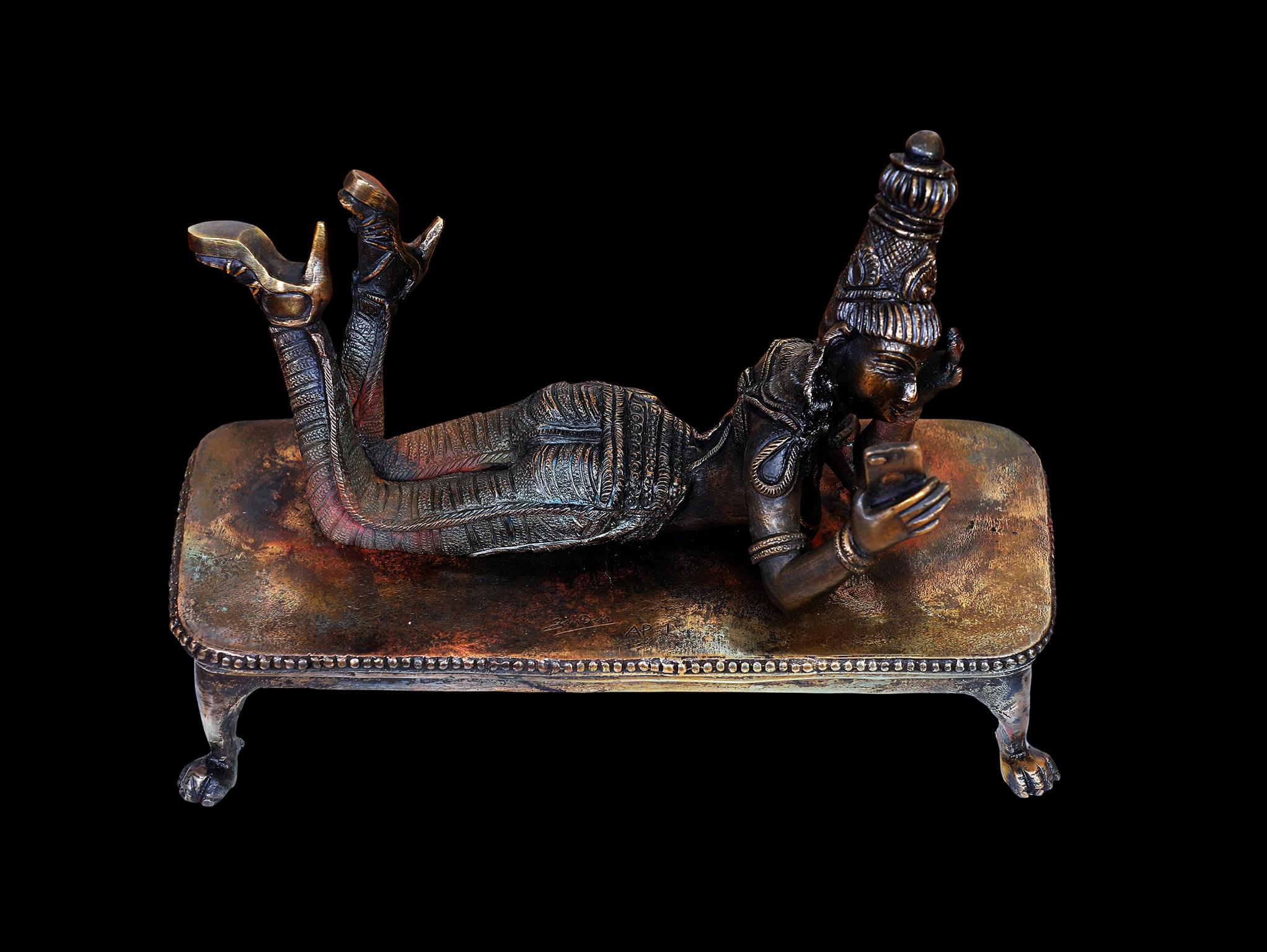 Siri Devi Khandavilli - "Selfie Queens 5" bronze figurative sculpture with cell phone For Sale ...