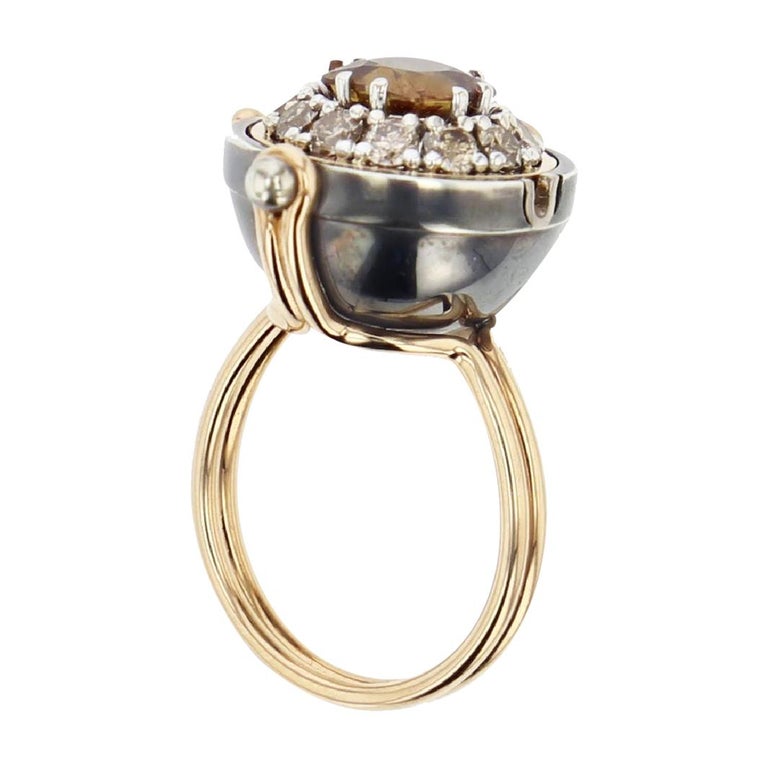 Golden Ceylon Sapphire Diamond Sirius Sphere Ring in 18k yellow gold by ...