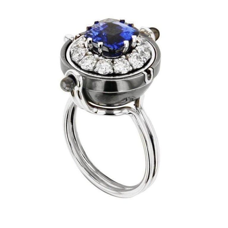 Blue Sapphire Diamonds Sirius Ring in 18k white gold by Elie Top For ...