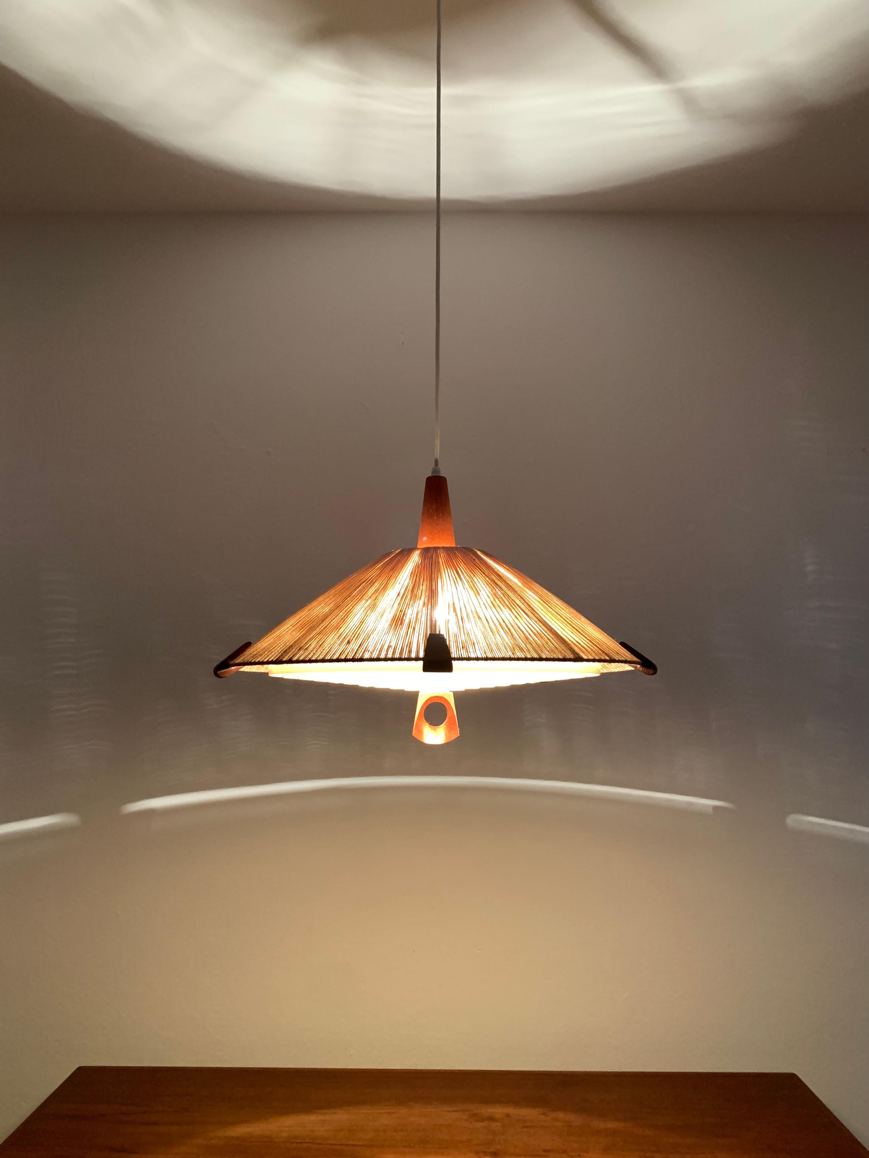 Sisal and Teak Pendant Lamp by Temde For Sale at 1stDibs
