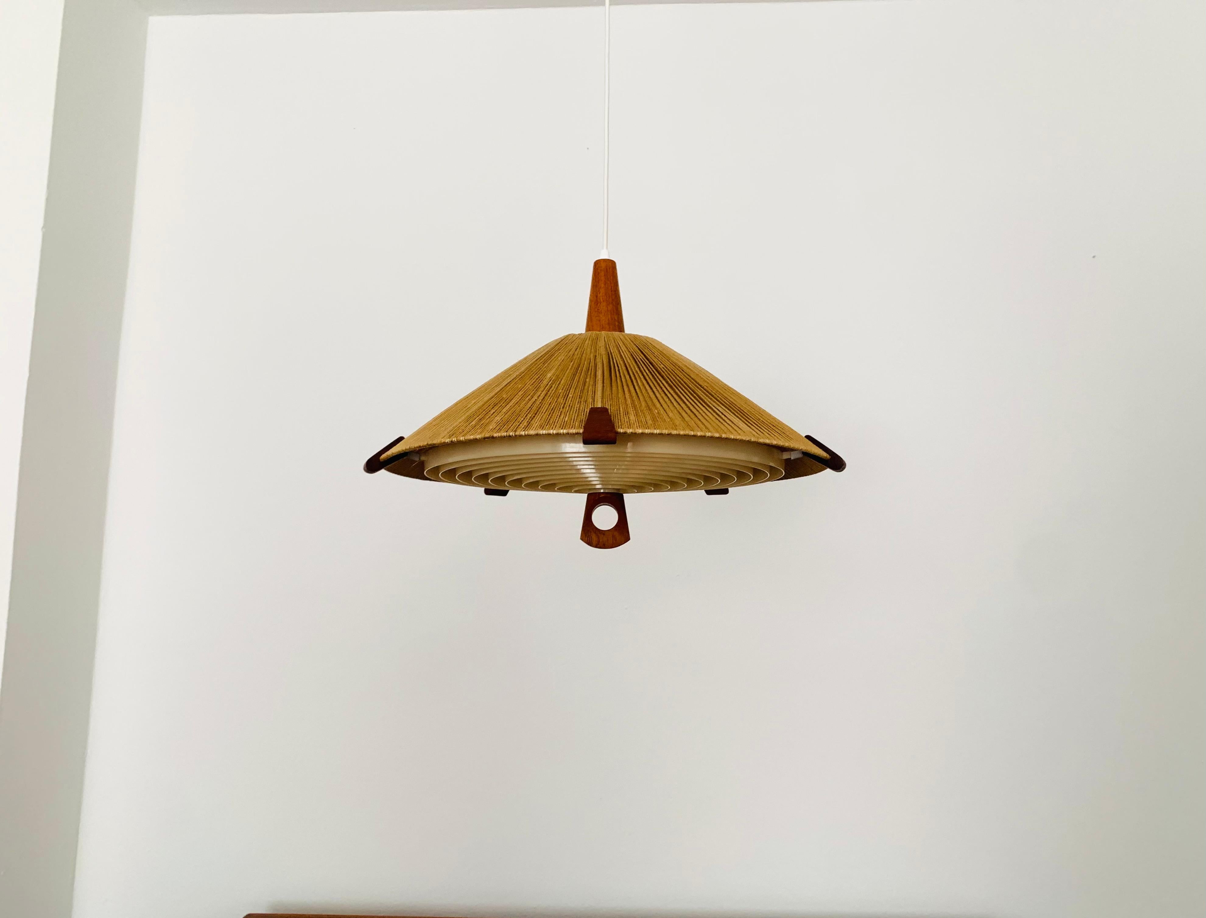 Sisal and Teak Pendant Lamp by Temde For Sale at 1stDibs