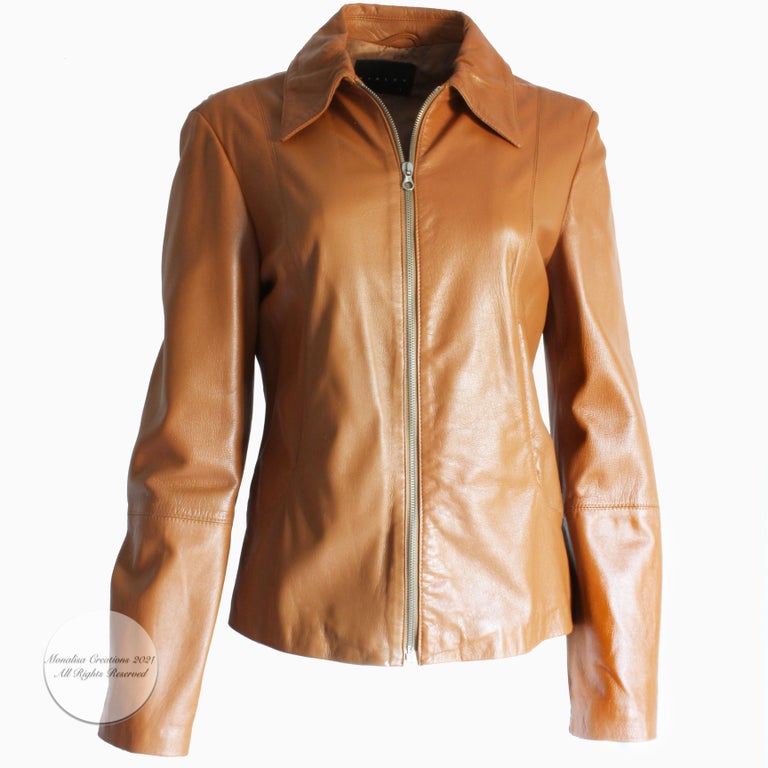 Sisley Italy Jacket Cropped Ladies Buttery Tan Leather Size 44 For Sale ...