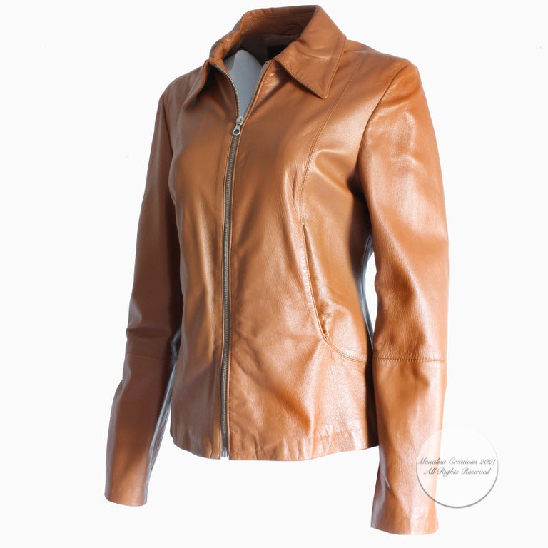 Sisley Italy Jacket Cropped Ladies Buttery Tan Leather Size 44 For Sale ...