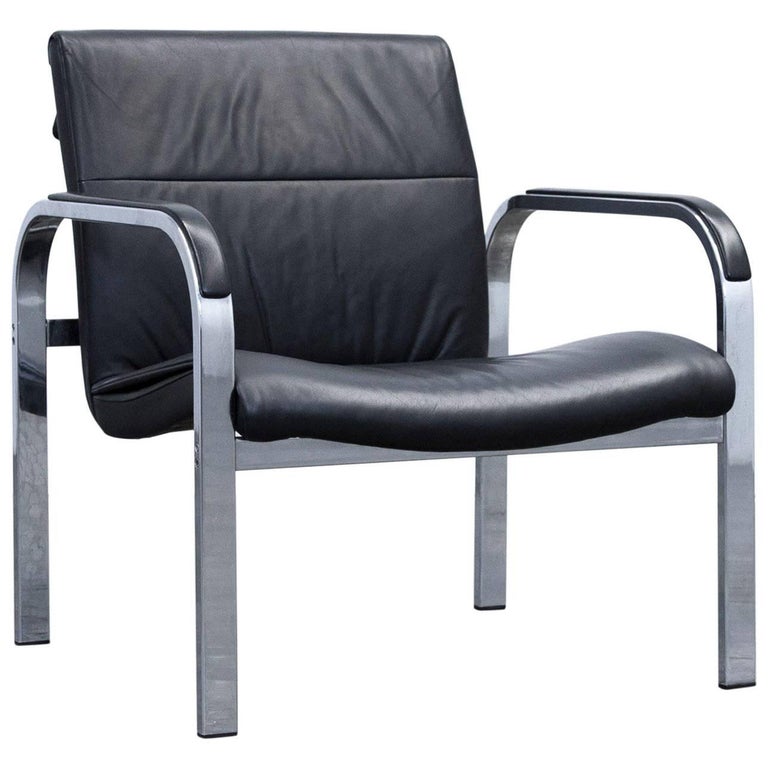 Sitag Designer Chair Leather Black Chrome One-Seat Couch Modern at 1stDibs