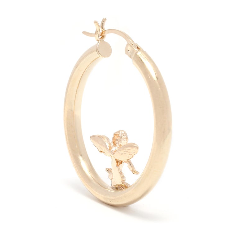 Sitting Angel Hoop Earrings, 14k Yellow Gold, Baby Angel Hoops For Sale ...