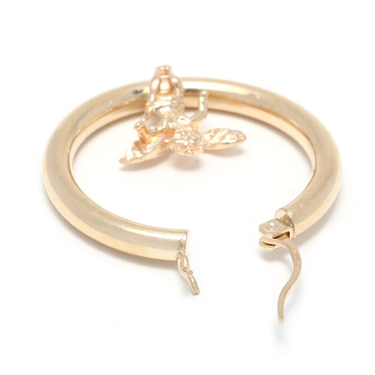 Sitting Angel Hoop Earrings, 14k Yellow Gold, Baby Angel Hoops For Sale ...