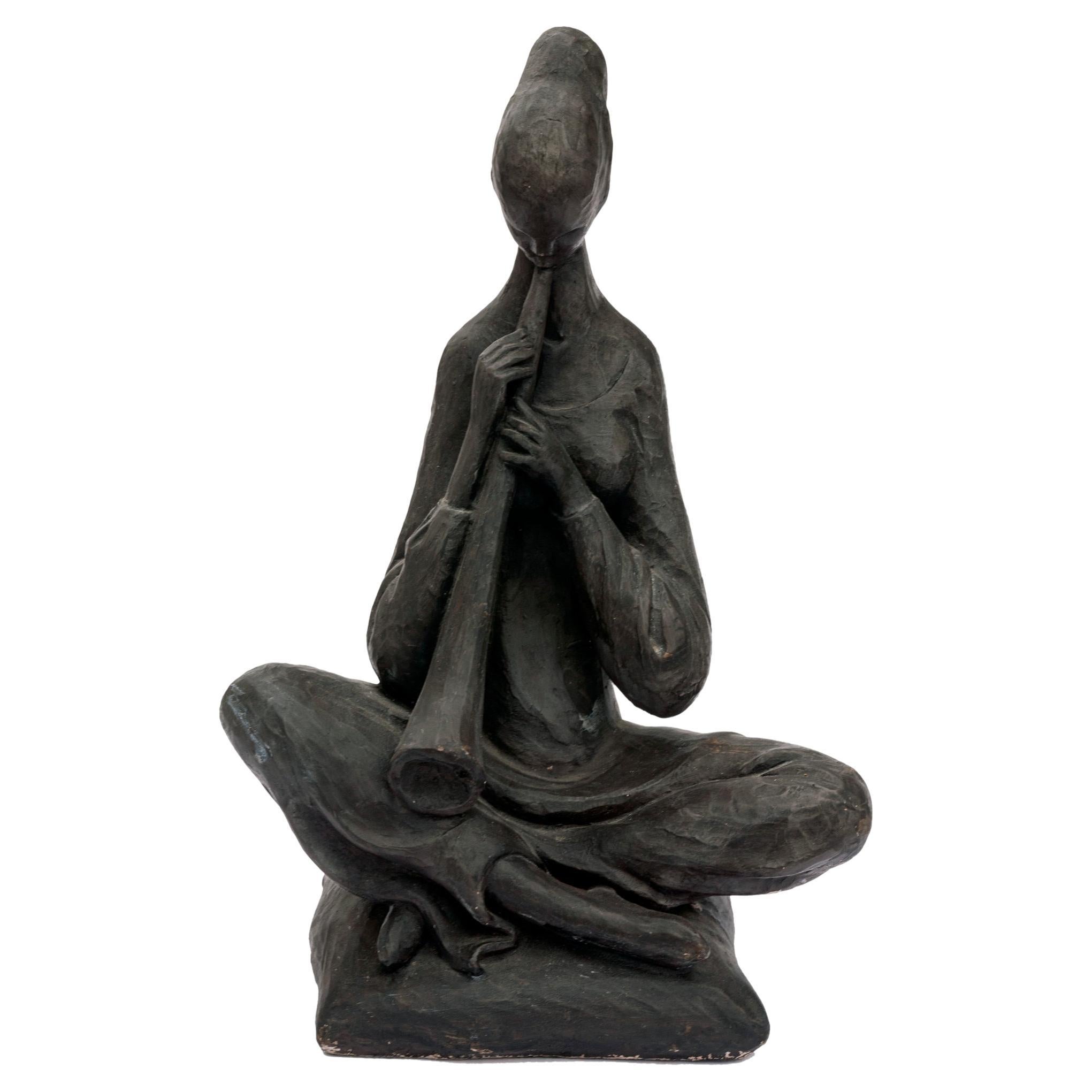 Sitting Female Playing Instrument in Painted Slate Casting Stone For ...