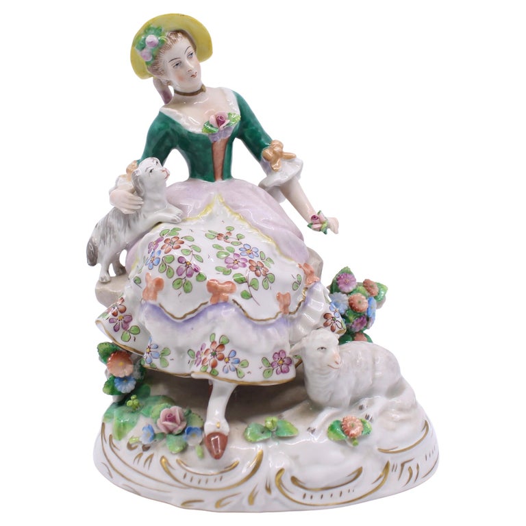 Sitzendorf Porcelain Shepherdess Figurine at 1stDibs