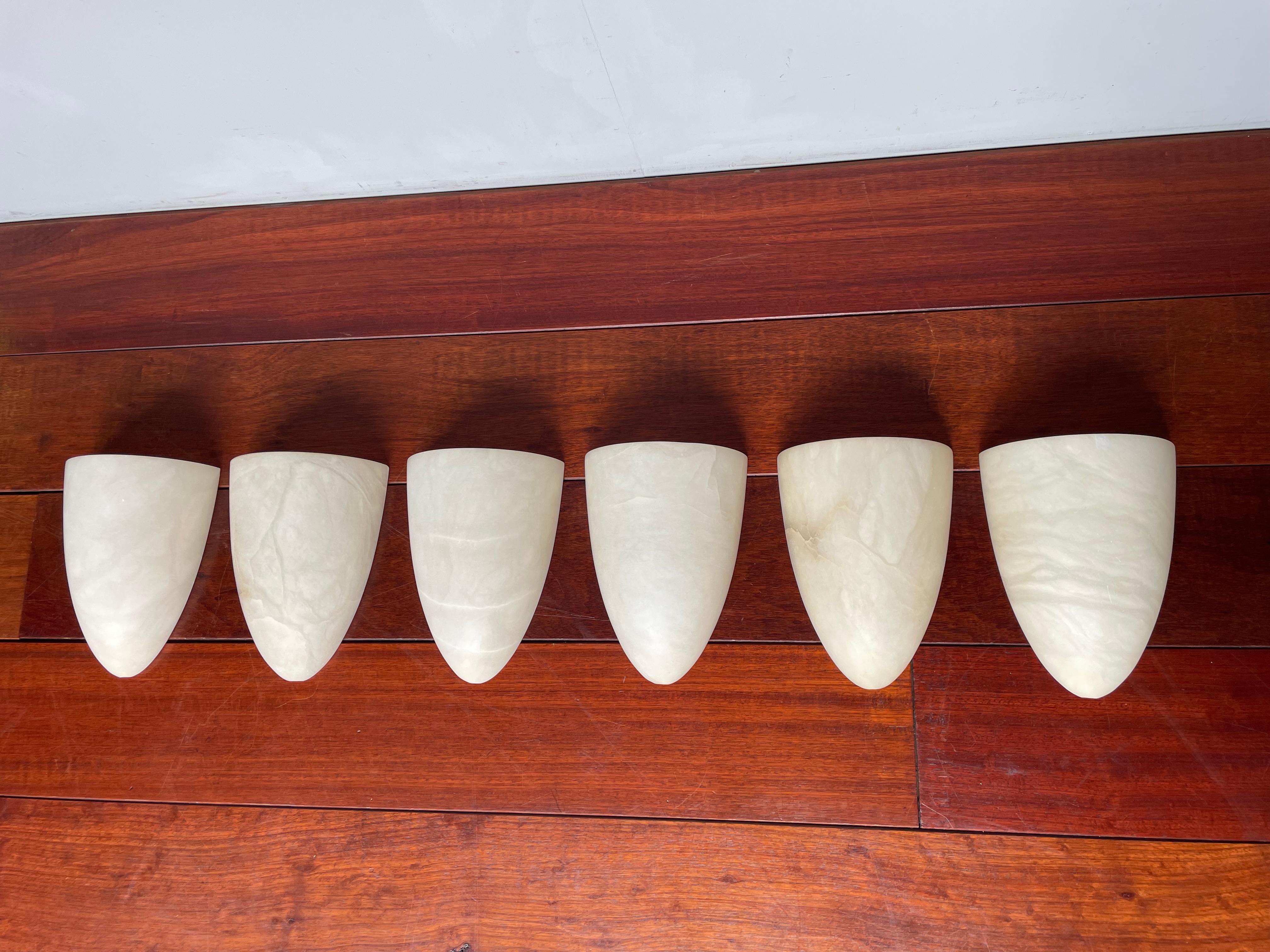 Six (6) Art Deco Style Cocoon Shape Midcentury Modern Era Alabaster ...