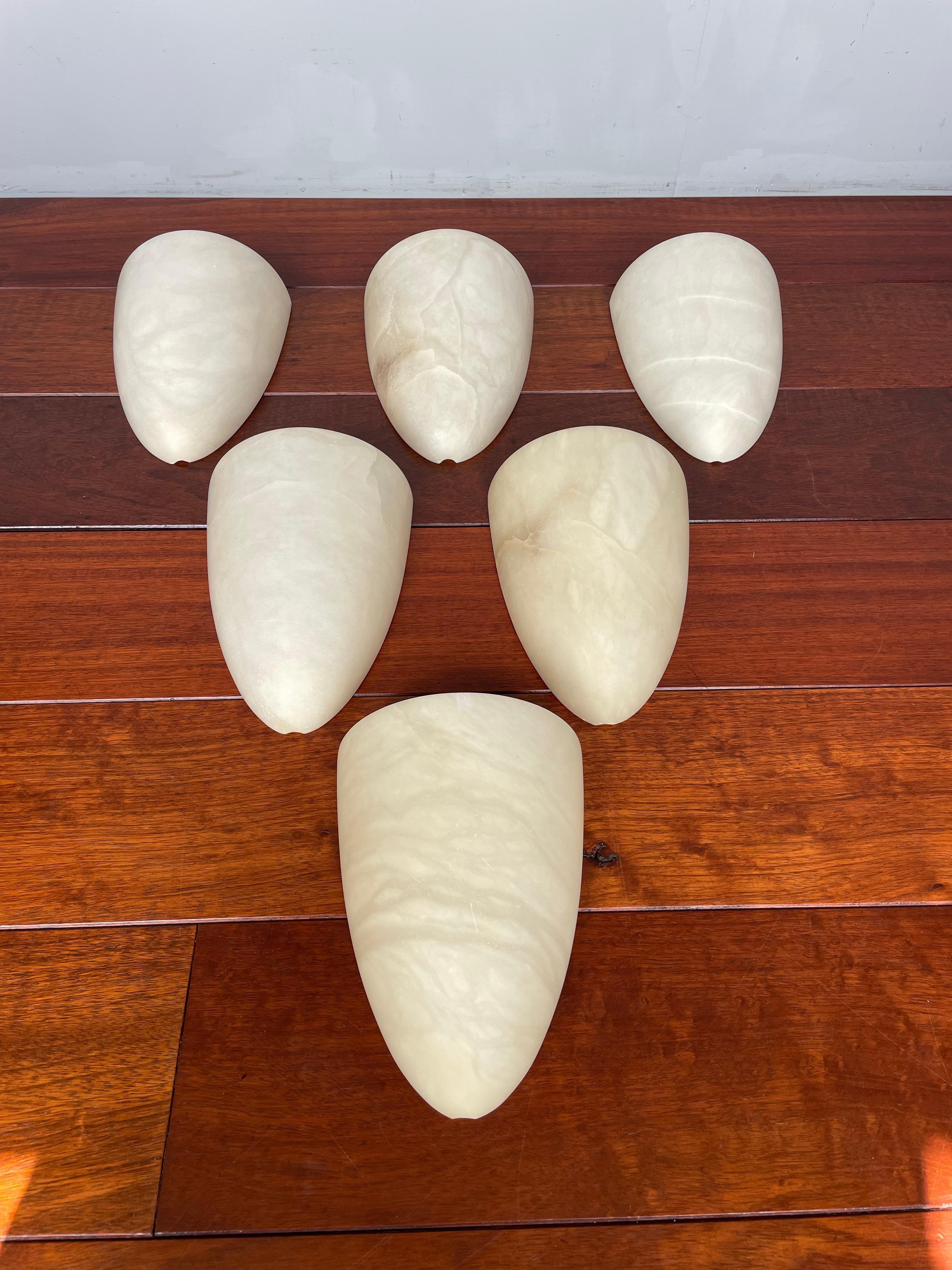 Six (6) Art Deco Style Cocoon Shape Midcentury Modern Era Alabaster ...