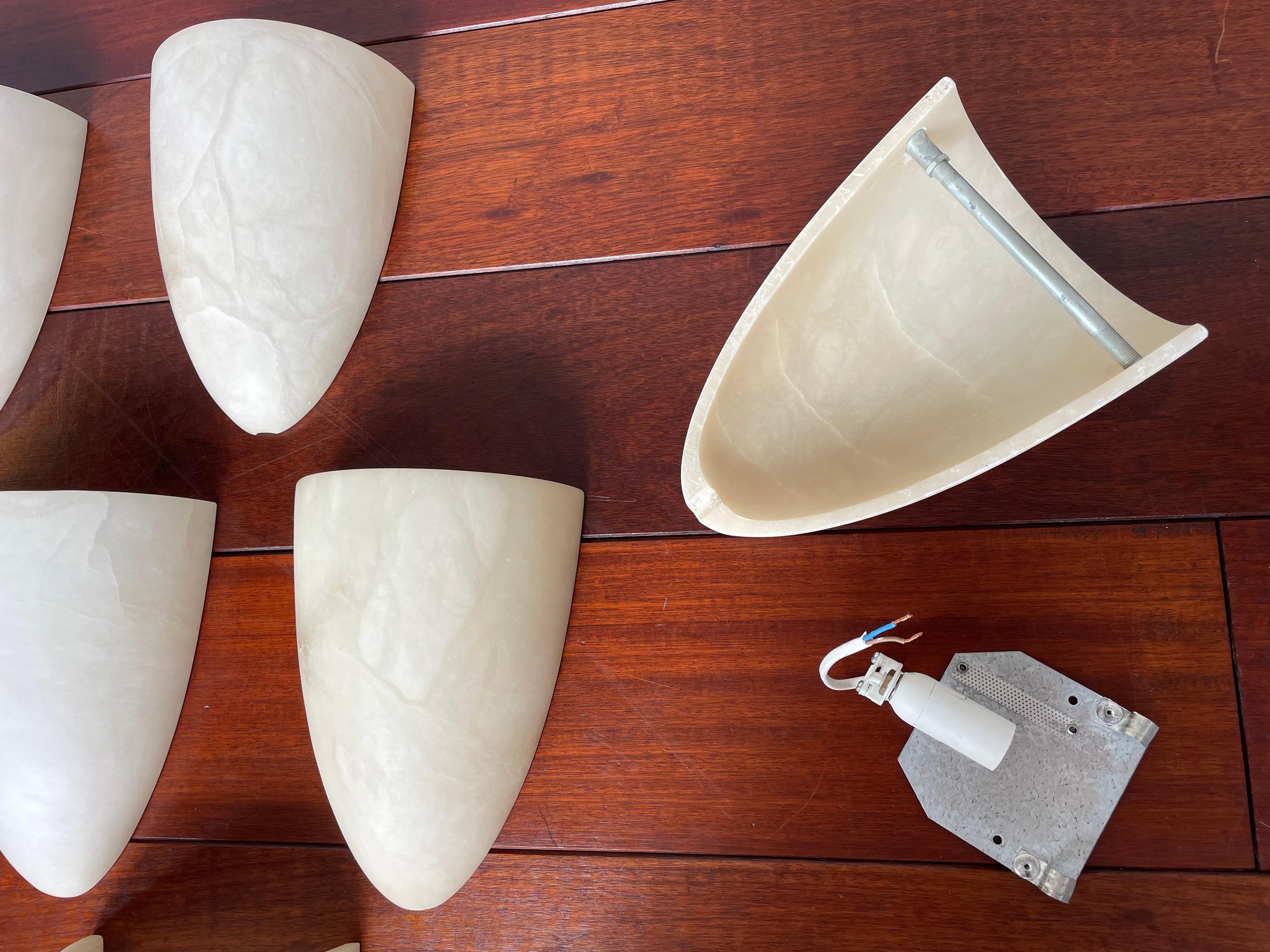 Six (6) Art Deco Style Cocoon Shape Midcentury Modern Era Alabaster ...