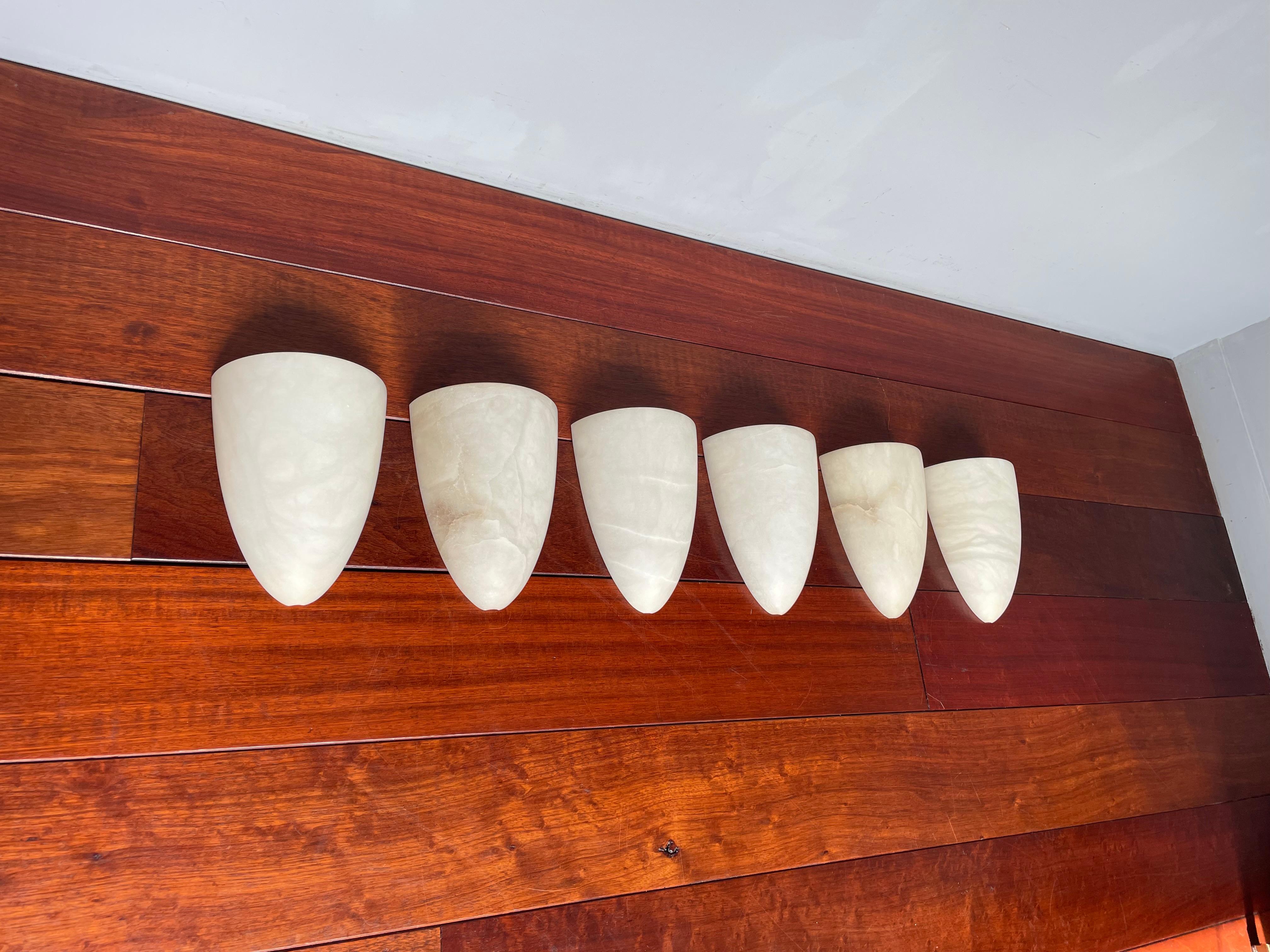 Six (6) Art Deco Style Cocoon Shape Midcentury Modern Era Alabaster ...