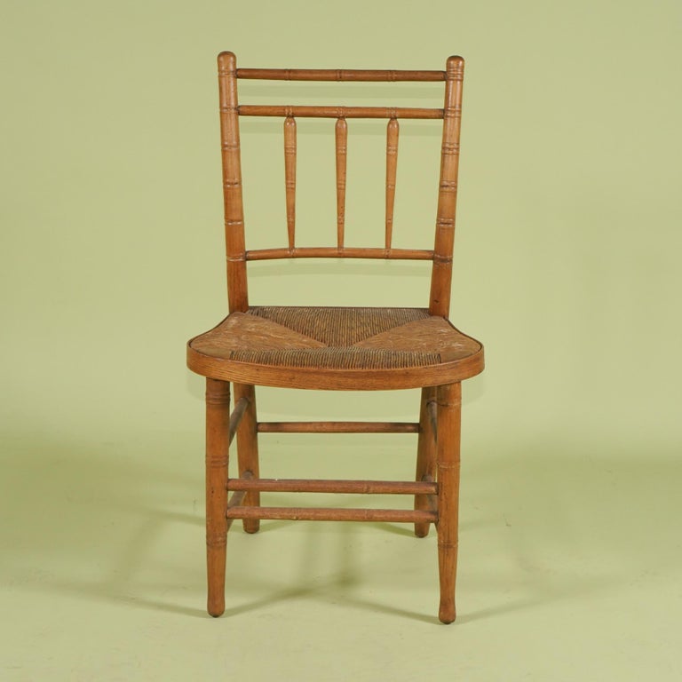 Six American Federal Period Rush Seated Faux Bamboo Chairs For Sale at ...