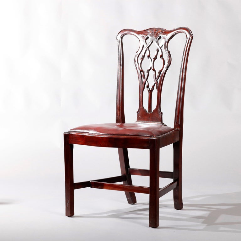 Six Antique English Mahogany Ribbon Back Chippendale Dining Chairs ...