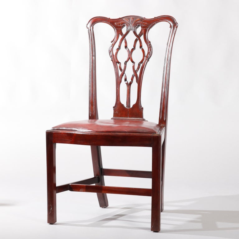 Six Antique English Mahogany Ribbon Back Chippendale Dining Chairs ...