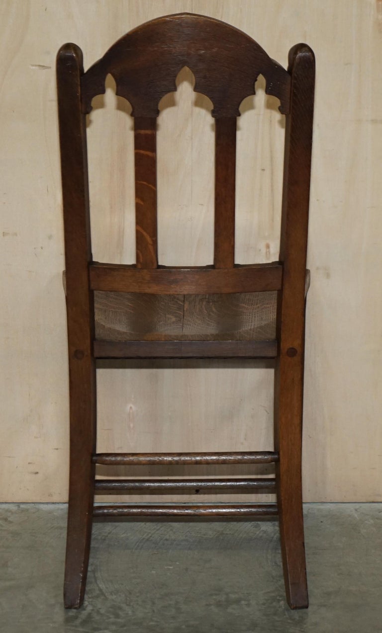 SIX ANTIQUE ORNATELY CARVED STEEPLE BACK WALNUT GOTHIC REVIVAL DiNING ...
