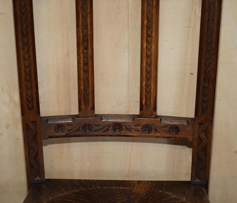 SIX ANTIQUE ORNATELY CARVED STEEPLE BACK WALNUT GOTHIC REVIVAL DiNING ...