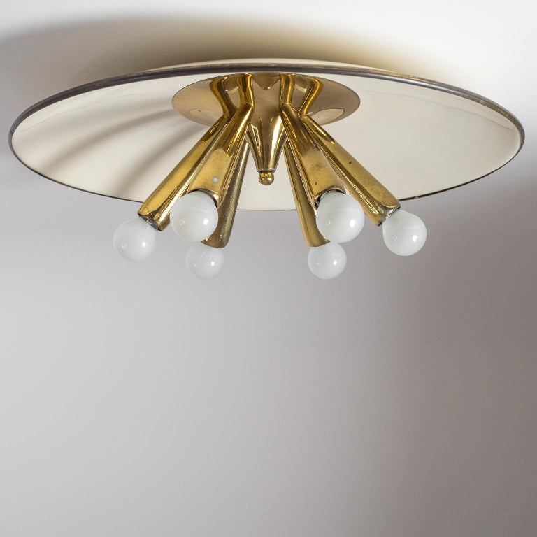Six-Arm Brass Saucer Flush Mount, 1950s at 1stDibs
