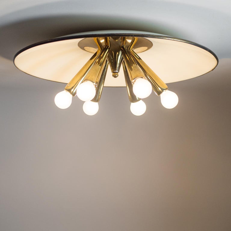 Six-Arm Brass Saucer Flush Mount, 1950s at 1stDibs