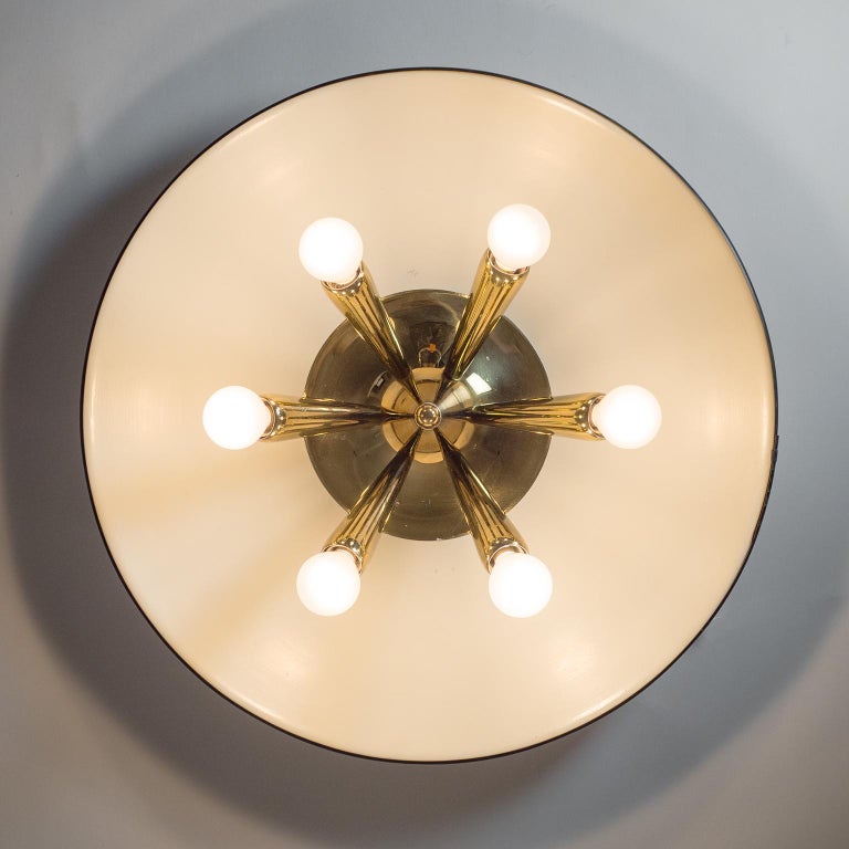 Six-Arm Brass Saucer Flush Mount, 1950s at 1stDibs