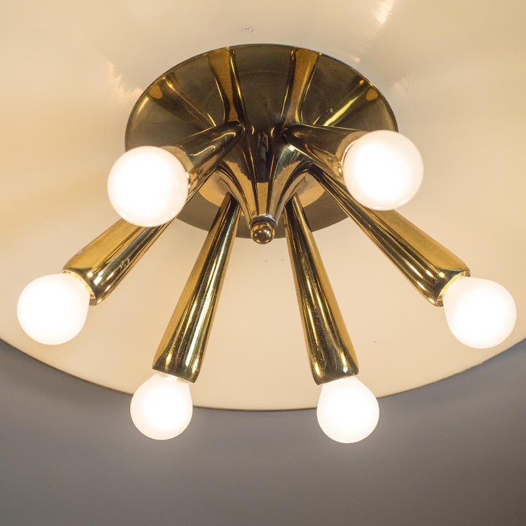 Six-Arm Brass Saucer Flush Mount, 1950s at 1stDibs