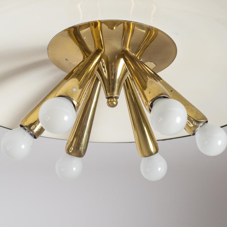 Six-Arm Brass Saucer Flush Mount, 1950s at 1stDibs